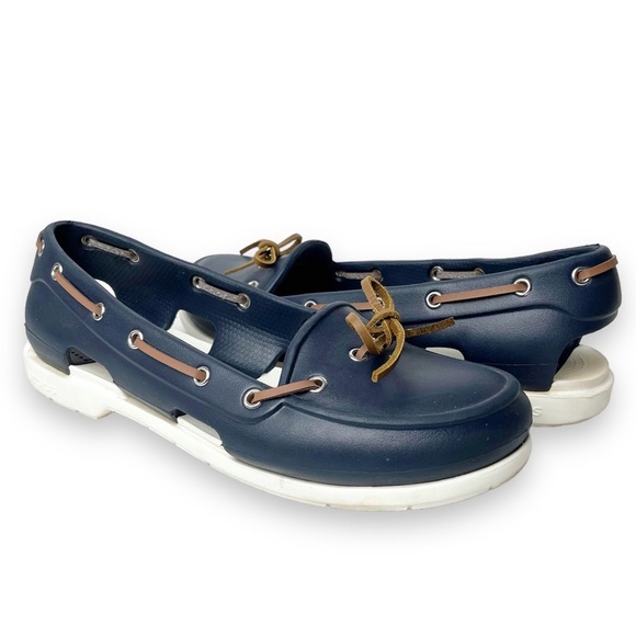 CROCS | Shoes | Crocs Womens Beach Line Boat Shoes Navy Blue White ...